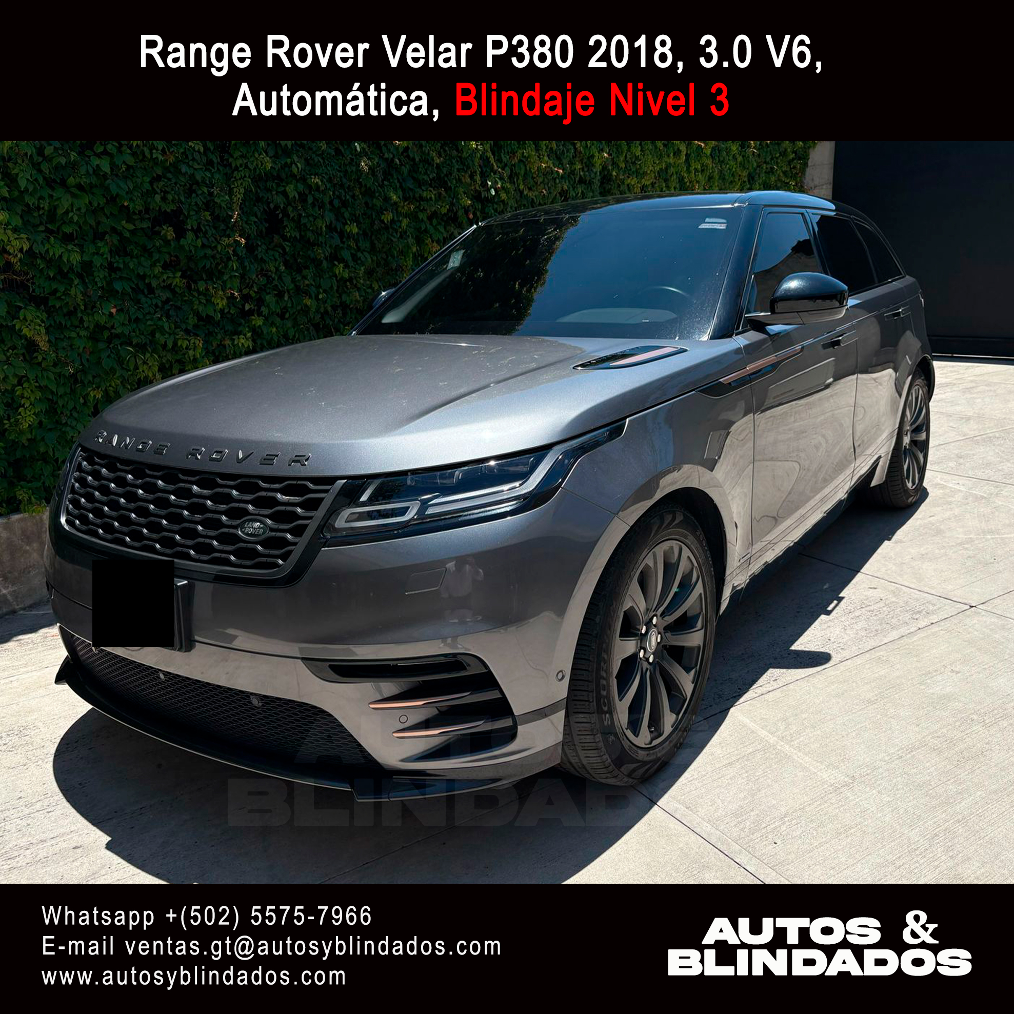 Range Rover Velar P380 2018 BLINDADA Nivel 3 - Autos y Blindados